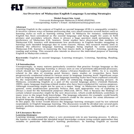 An Overview Of Malaysian English Language Learning Strategies Pdf Education