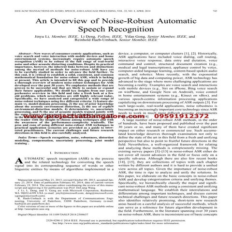 An Overview of Noise-Robust Automatic Speech Recognition | PDF
