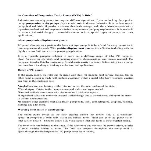 An Overview of Progressive Cavity Pumps (PCPs) in Brief.ppt