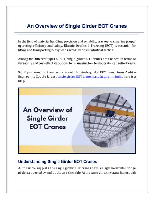 EOT Crane Installation 101- Key Considerations for a Successful Setup | PDF