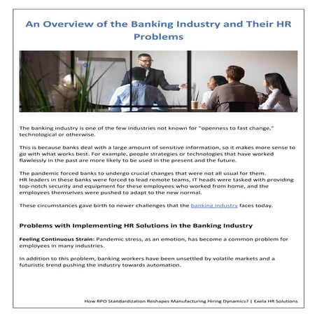 An Overview of the Banking Industry and Their HR Problems | PDF