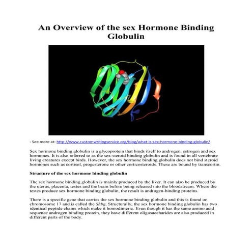 An Overview Of The Sex Hormone Binding Globulin Pdf