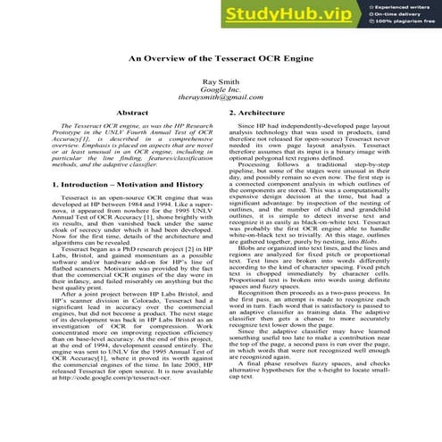 An Overview Of The Tesseract Ocr Engine Pdf