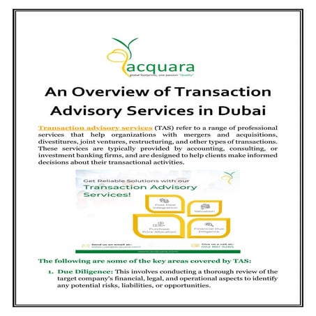 An Overview of Transaction Advisory Services in Dubai | PDF
