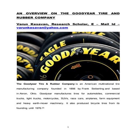 AN OVERVIEW ON THE GOODYEAR TIRE AND RUBBER COMPANY | DOCX