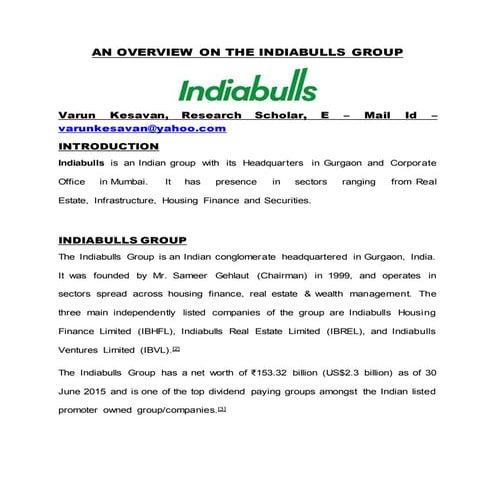 AN OVERVIEW ON THE INDIABULLS GROUP | DOCX