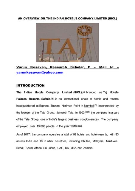 Strategic management case study, The Taj,IHCL | PPTX | Asia Travel ...