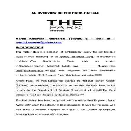AN OVERVIEW ON THE PARK HOTELS | DOCX