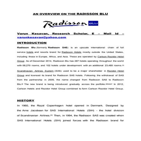 AN OVERVIEW ON THE RADISSON BLU | DOCX