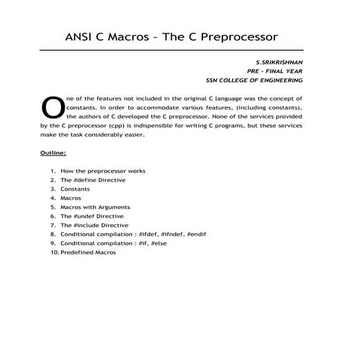 Ansi C Macros Pdf Programming Languages Computing 8800