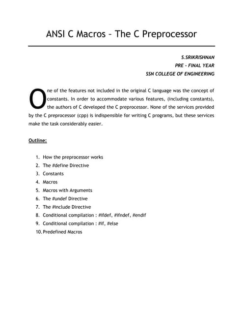 Ansi C Macros Pdf Programming Languages Computing 8800