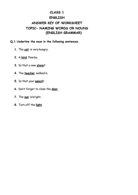 Class 3-English-Worksheet-Noun Common & Proper (English Grammar) | PDF