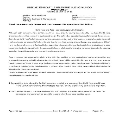 Ansoff Matrix Worksheet | PDF