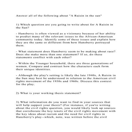 A Raisin in the Sun Introduction Lorraine Hansberry | PPTX