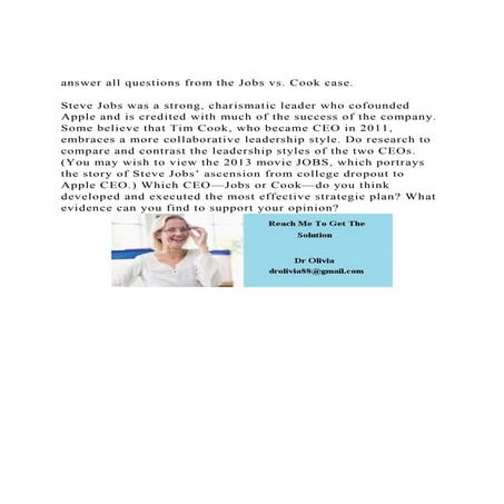 answer all questions from the Jobs vs. Cook case.Steve Jobs | DOCX