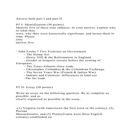 Answer both part I and part II.PT I Identification (50 points.docx