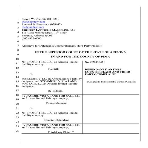 Answer counterclaim and 3rd party complaint | PDF