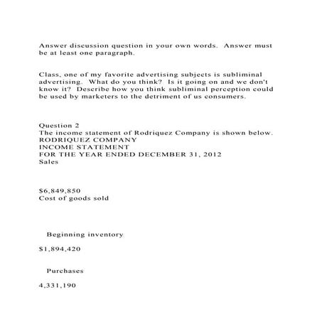 Answer discussion question in your own words. Answer must be at l.docx