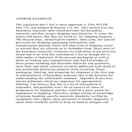 ANSWER EXAMPLESThe regulation that I feel is most important is.docx