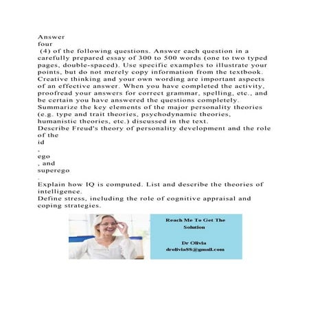 Answer Four 4 Of The Following Questions Answer Each Questio Docx