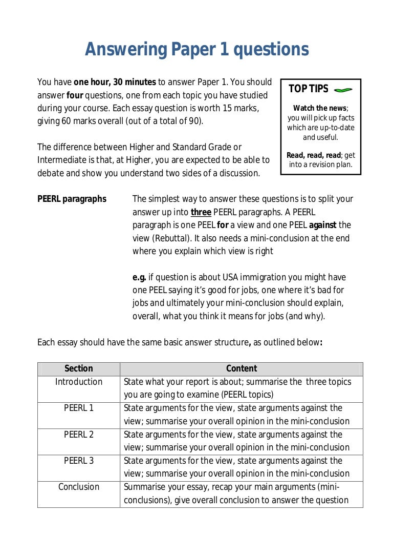 Answering paper 1 questions