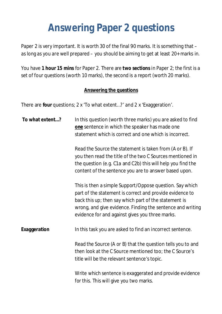 Answering paper 2 questions