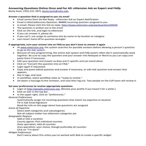 Answering Questions Online Once and For All: eXtension Ask an Expert ...