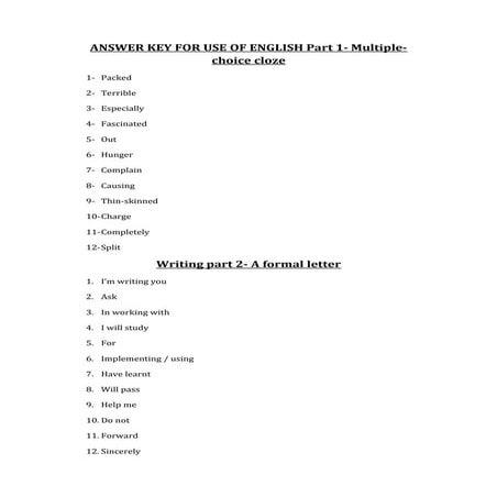 Answer key for use of english part 1 | DOC