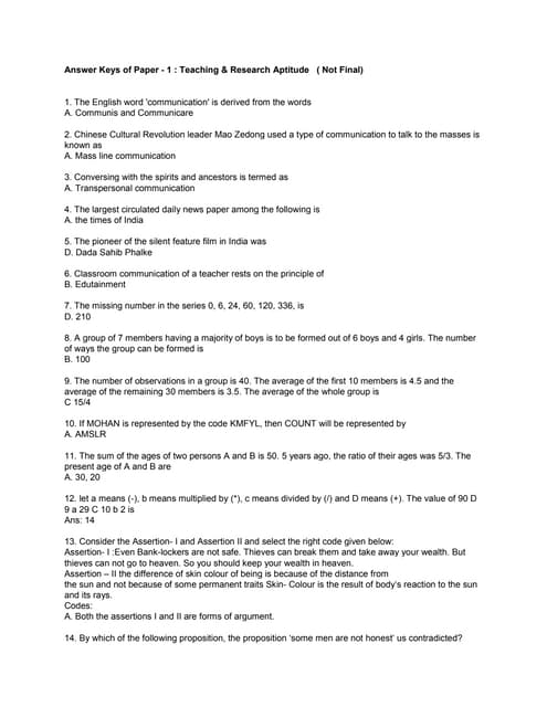 UGC NET Model paper (paper-1) Questions with Answers | DOCX