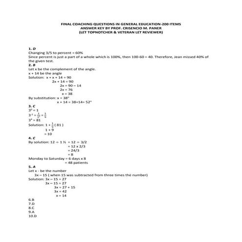 Answer key to final coaching questions in general education by prof ...