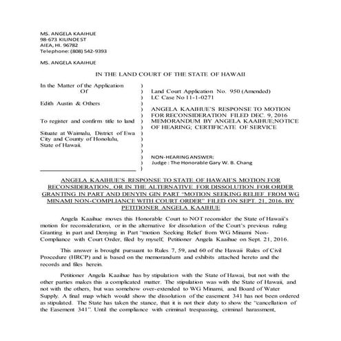 Angela Kaaihue's answer to Land Court Petition for Easement | DOCX