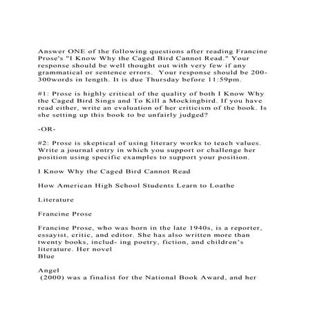 Answer ONE of the following questions after reading Francine Pro.docx ...