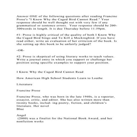 Answer ONE of the following questions after reading Francine Proses ...