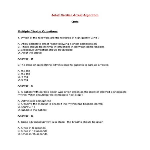 Adult Cardiac Arrest Algorithm Quiz .pdf