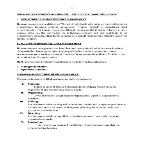 MBA - winter 2013 Answers mb0043 –human resource management | PDF