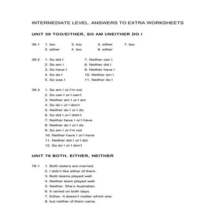 Answers To Extra Worksheets 39 And 76 | DOC