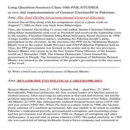 Long Question/Answers Class 10th PAK.STUDIES. | PDF | Free Download