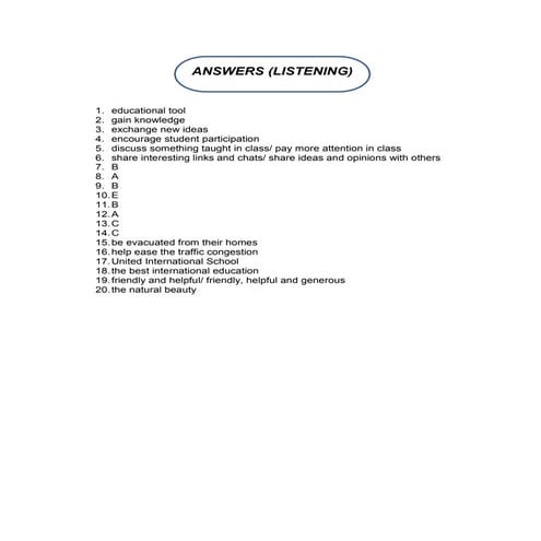 MUET MEIOW Answers for listening | PDF | Workshops and Classes ...