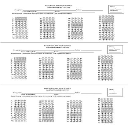 Answer Sheet for Filipino | PDF