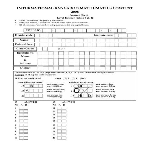 Answersheets 08 | PDF | Education
