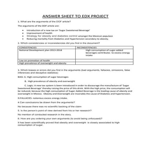 Answer sheet to edx project | PDF