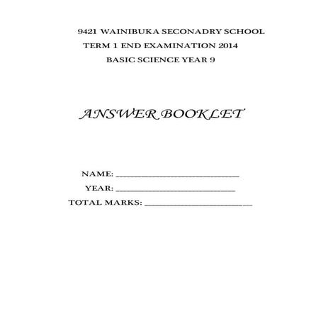 Answer sheet year 9 basic sc | DOCX