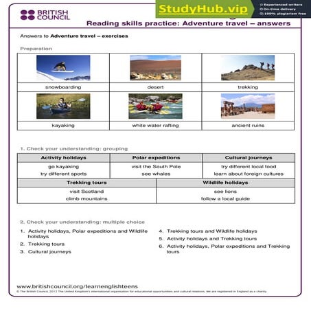 Answers To Adventure Travel -Exercises | PDF