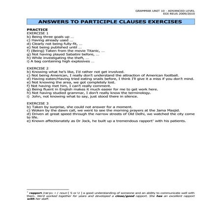 Answers to participle clauses | DOC