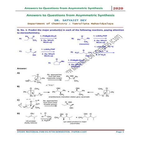 Answers to questions from asymmetric synthesis | PDF