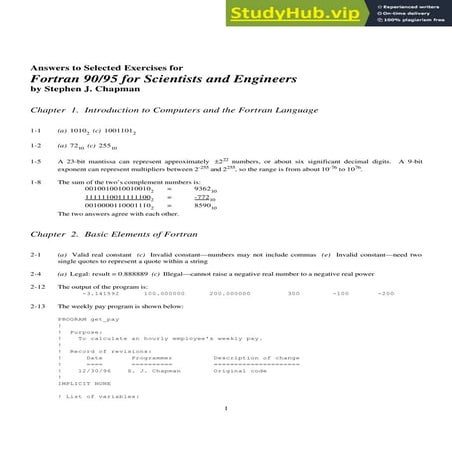 Answers To Selected Exercises For Fortran 90 95 For Scientists And Engineers Pdf 