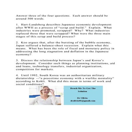 Answer three of the four questions. Each answer should be around 50 ...