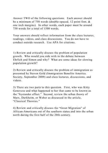 ,Answer TWO of the following questions. Each answer shoul.docx