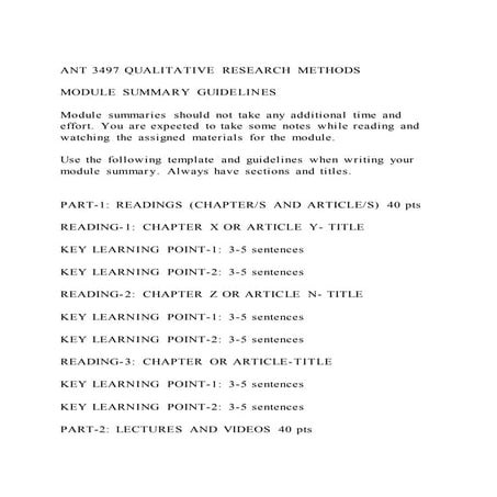 ANT 3497 QUALITATIVE RESEARCH METHODSMODULE SUMMARY GUIDELINES | PDF