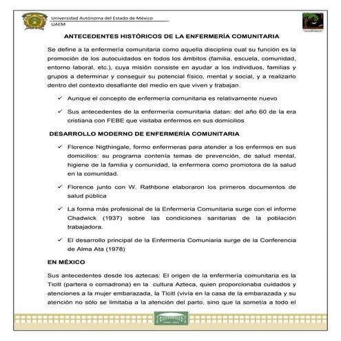 Antecedentes históricos de la enfermería comunitaria | DOCX